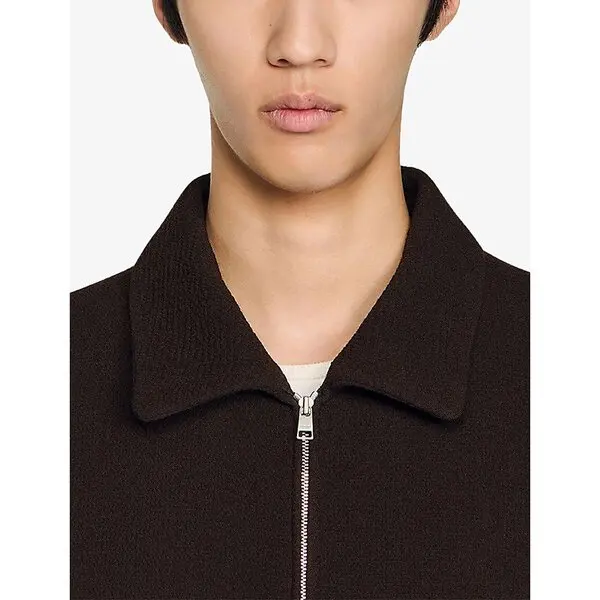 Sandro Waffle-texture Woven Jacket - Chocolate