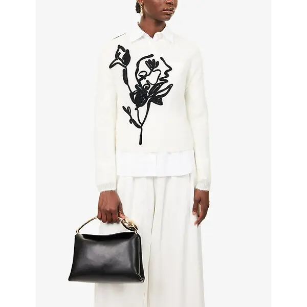 Erdem Bloom Medium Leather Top Handle Bag - Black