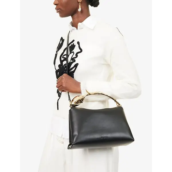 Erdem Bloom Medium Leather Top Handle Bag - Black