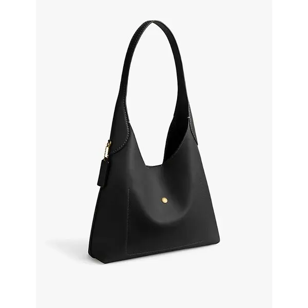COACH Branded Leather Shoulder Bag - Black