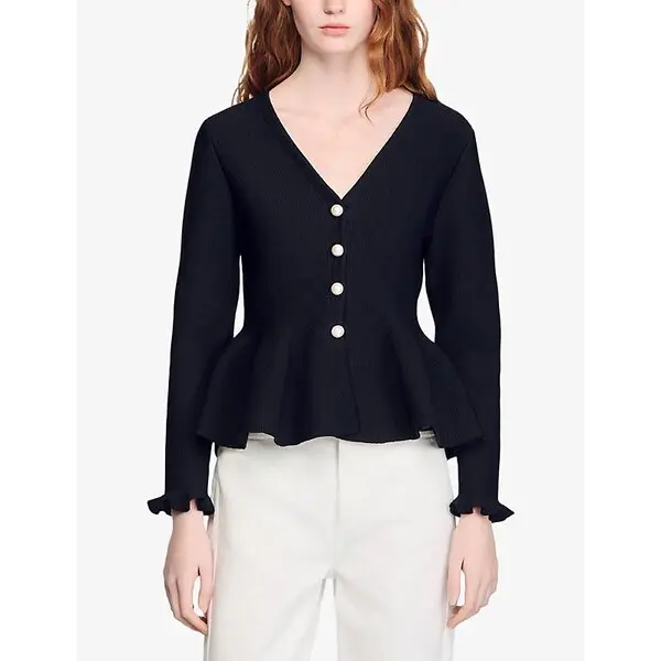 Sandro Peplum Button-down Knitted Cardigan