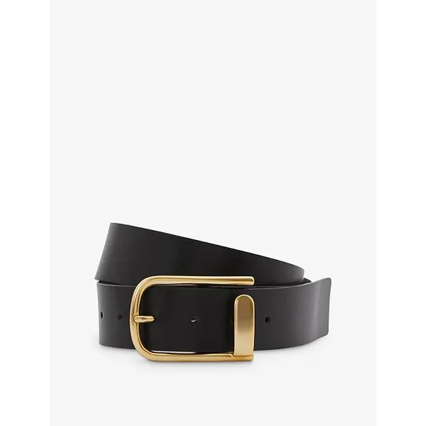 REISS Iyla Half-keeper Leather Belt - Black