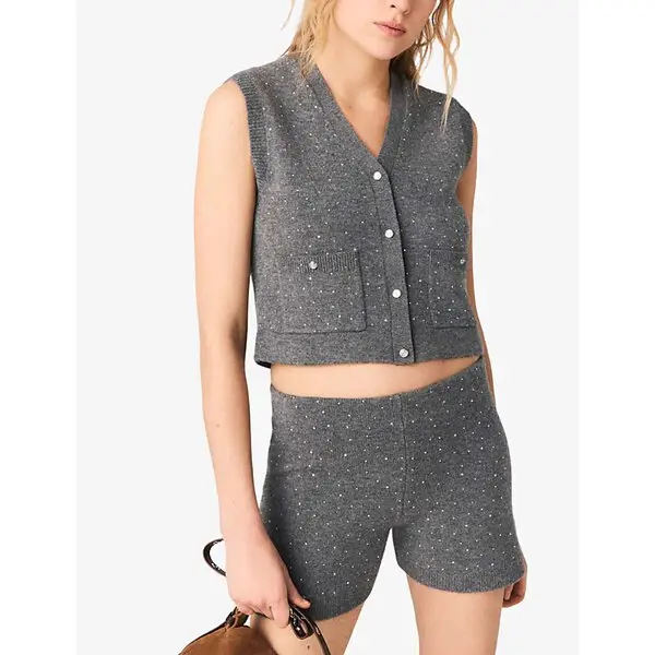 Maje Rhinestone-embellished Wool Vest Top