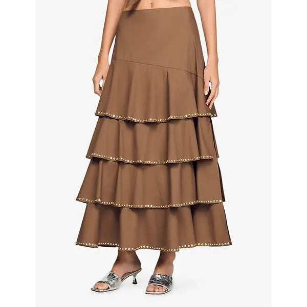 Sandro Ruffled Rhinestone-embellished Maxi Skirt