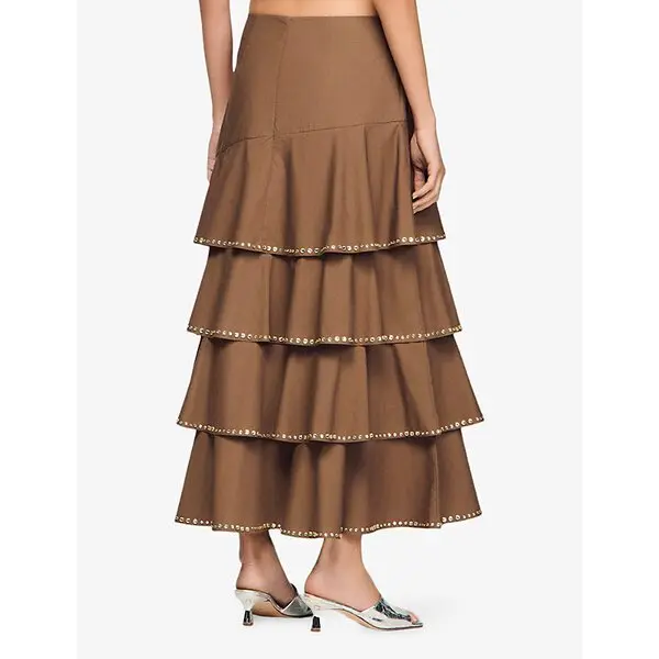 Sandro Ruffled Rhinestone-embellished Maxi Skirt
