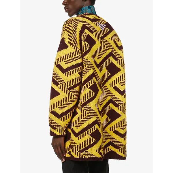 Prada Geometric-pattern V-neck Knitted Jumper