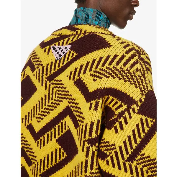 Prada Geometric-pattern V-neck Knitted Jumper
