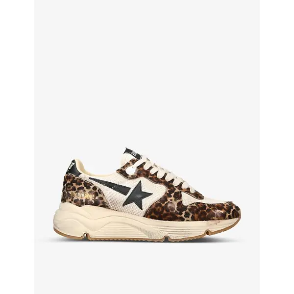 GOLDEN GOOSE Running Sole Leopard Print Leather And Mesh Trainers