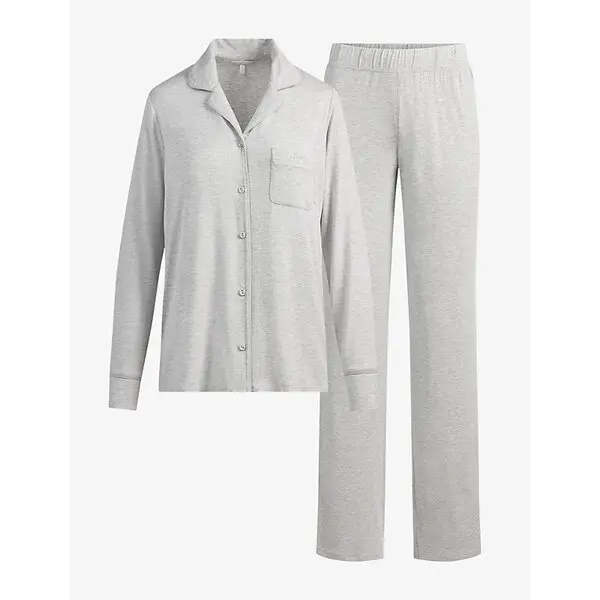 SKIMS Long-sleeve Button-up Modal-jersey Sleep Set - Light Heather Grey