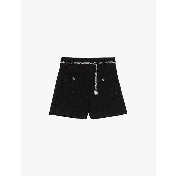 Maje Belted High-rise Tweed Shorts