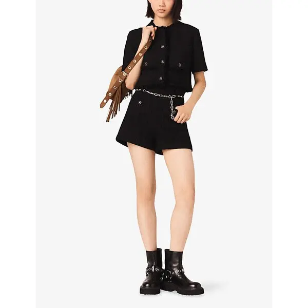 Maje Belted High-rise Tweed Shorts