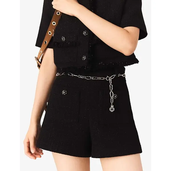 Maje Belted High-rise Tweed Shorts