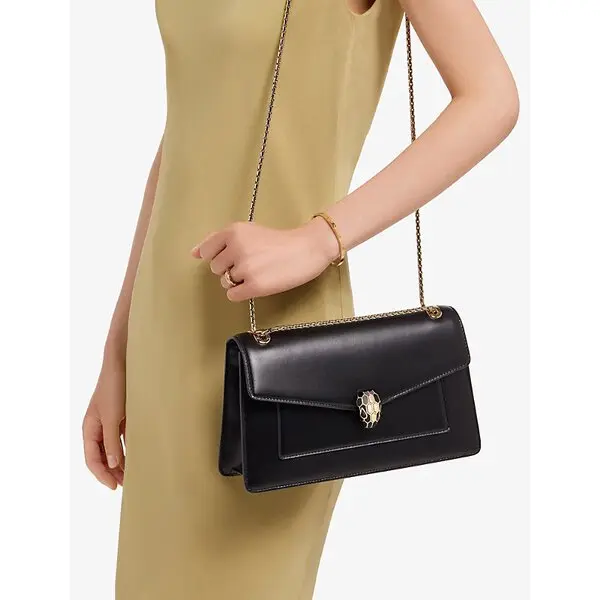 BVLGARI Serpenti Forever Leather Shoulder Bag - Black