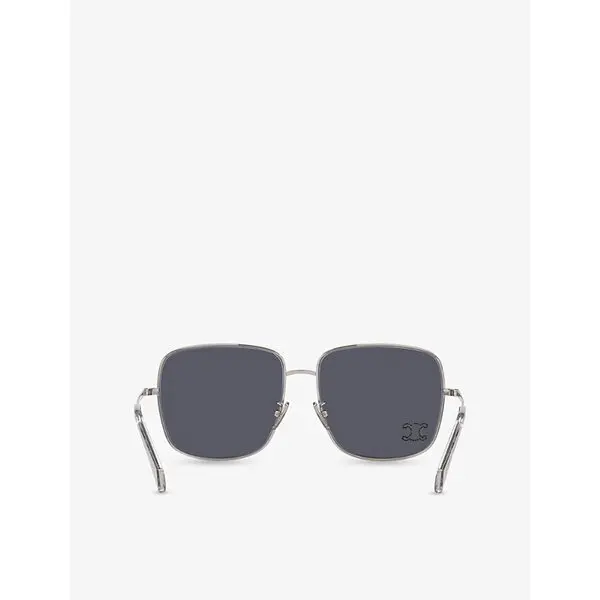 Celine Cl40284u Triomphe Rhinestone Square-frame Metal Sunglasses - Grey
