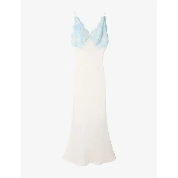 Sandro Satin Maxi Dress With Lace Trim - Ecru