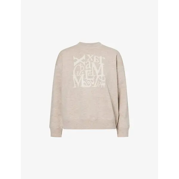Max Mara Text-print Round-neck Wool-blend Jumper - Beige