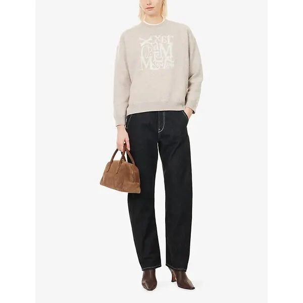 Max Mara Text-print Round-neck Wool-blend Jumper - Beige