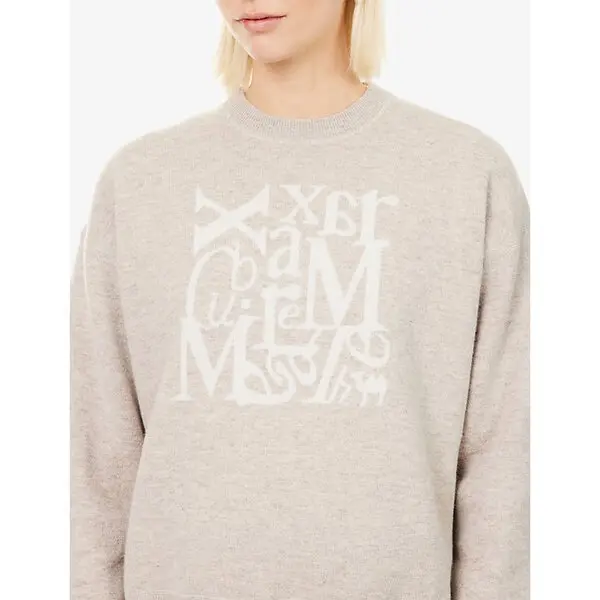 Max Mara Text-print Round-neck Wool-blend Jumper - Beige