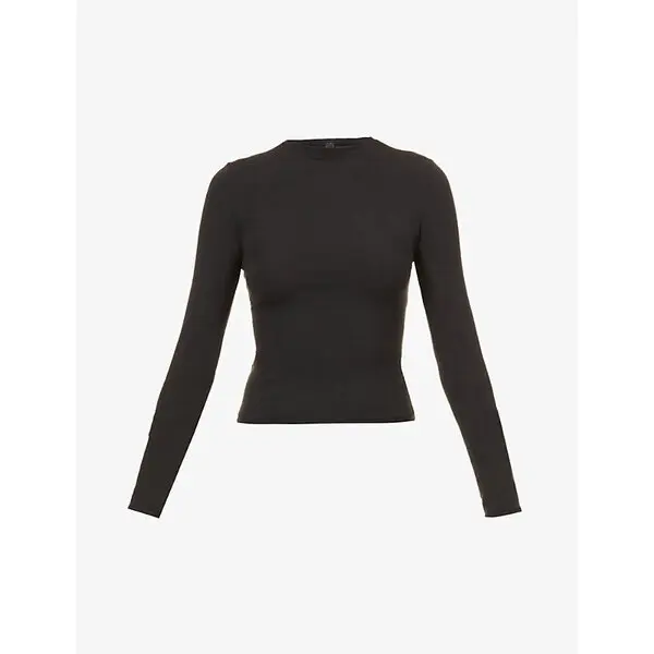 SKIMS Round-neck Long-sleeve Cotton-jersey Top - Soot
