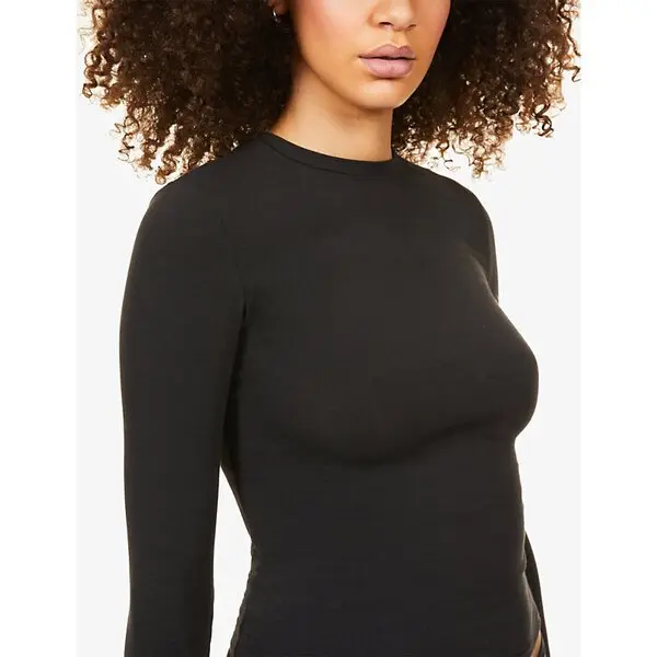 SKIMS Round-neck Long-sleeve Cotton-jersey Top - Soot