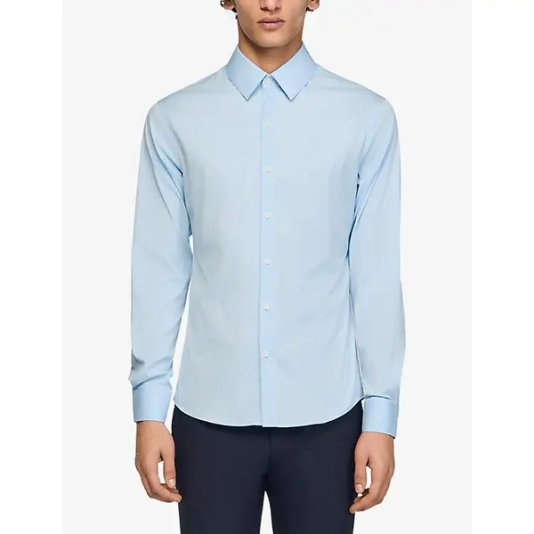 Sandro Classic Long-sleeve Cotton-blend Shirt - Blue Sky
