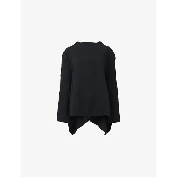 LEEM Draped-back Textured Woven Blouse