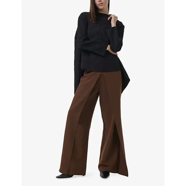 LEEM Draped-back Textured Woven Blouse