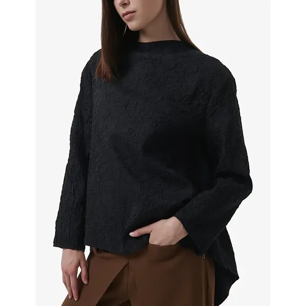 LEEM Draped-back Textured Woven Blouse