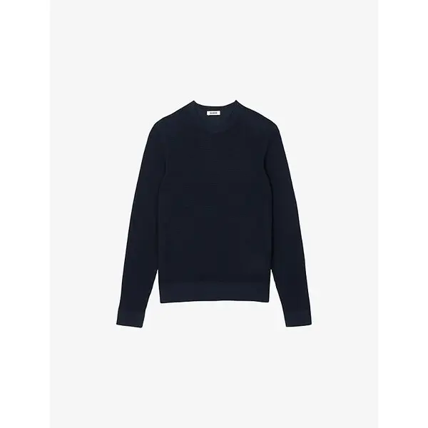 Sandro Textured Crewneck Cotton Knitted Jumper - Bleus