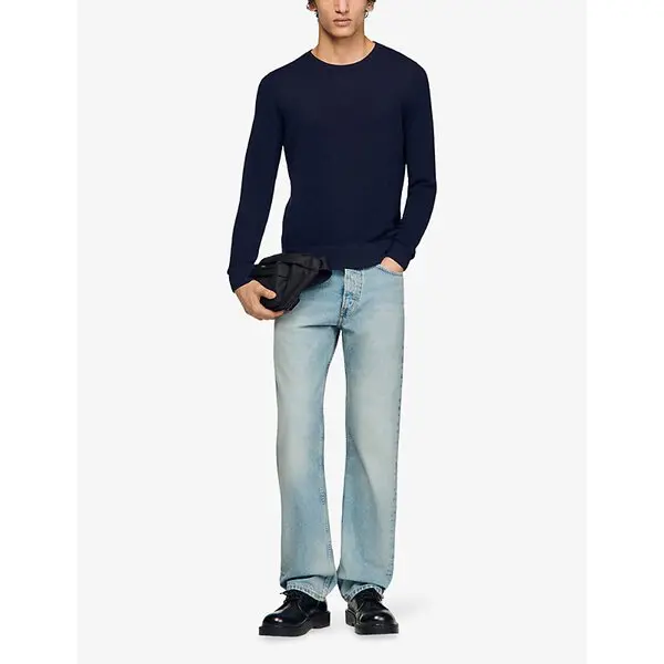 Sandro Textured Crewneck Cotton Knitted Jumper - Bleus