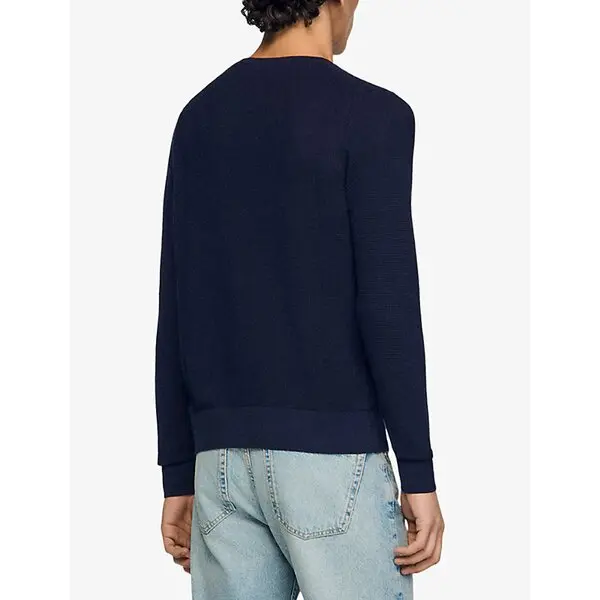 Sandro Textured Crewneck Cotton Knitted Jumper - Bleus