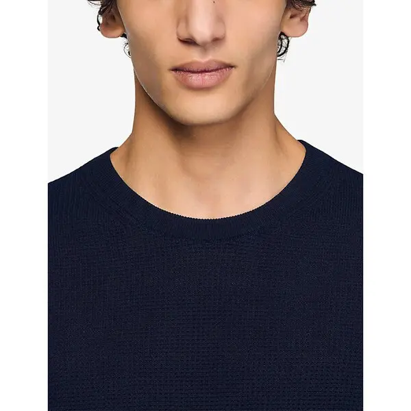 Sandro Textured Crewneck Cotton Knitted Jumper - Bleus
