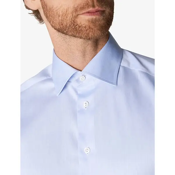 Eton Cutaway-collar Single-cuff Contemporary-fit Cotton-twill Shirt - Light Blue