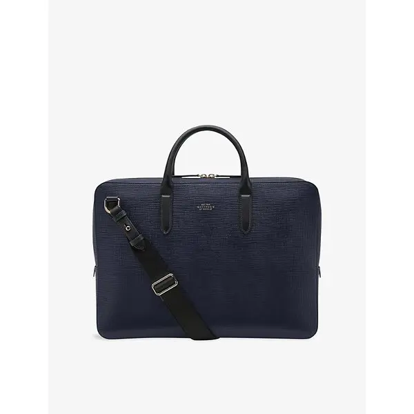 Smythson Panama Slim Leather Briefcase - Navy