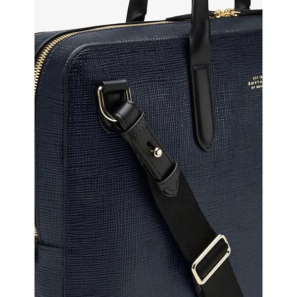 Smythson Panama Slim Leather Briefcase - Navy