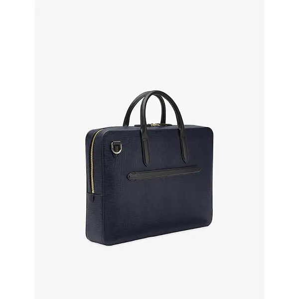Smythson Panama Slim Leather Briefcase - Navy