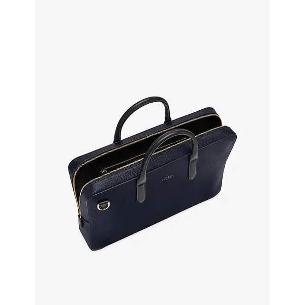 Smythson Panama Slim Leather Briefcase - Navy