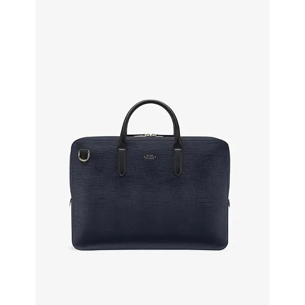 Smythson Panama Slim Leather Briefcase - Navy