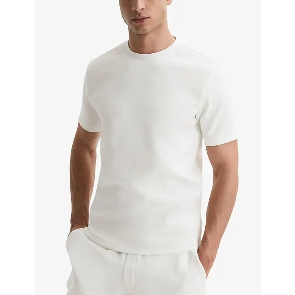 REISS Bradley Stitched-trim Stretch Woven-blend T-shirt