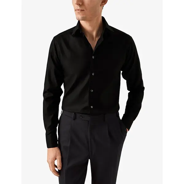 Eton Cutaway-collar Single-cuff Slim-fit Cotton-twill Shirt - Black