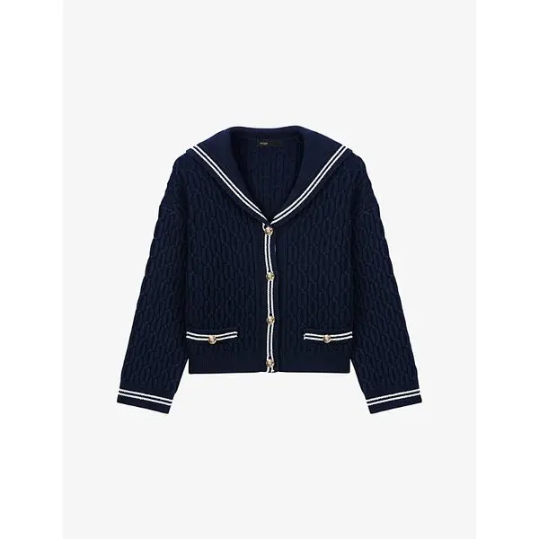 Maje Cable-knit Wool Cardigan - Navy