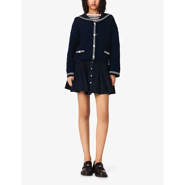 Maje Cable-knit Wool Cardigan - Navy