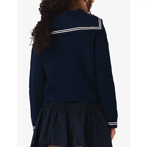 Maje Cable-knit Wool Cardigan - Navy