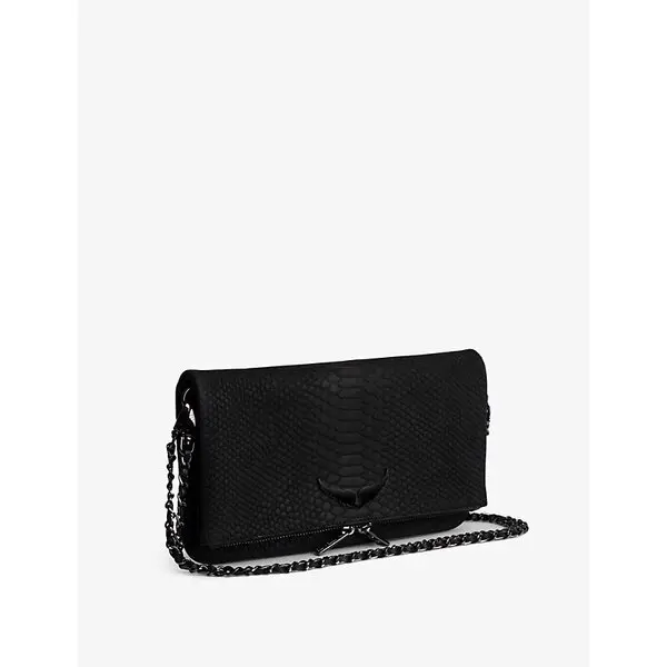 Zadig&Voltaire Python-embossed Leather Clutch With Wing Embellishment - Noir