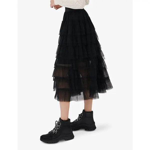 Maje Ruffle-tiered Tulle Midi Skirt