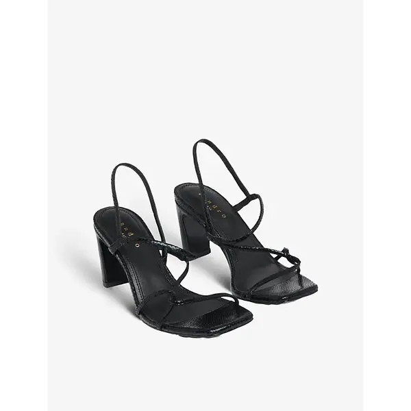 Sandro Faye Snakeskin-embossed Leather Strappy Sandals - Black