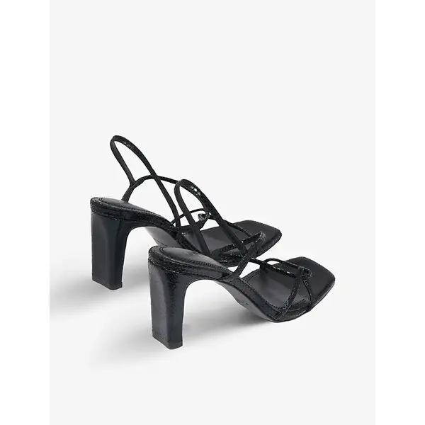 Sandro Faye Snakeskin-embossed Leather Strappy Sandals - Black