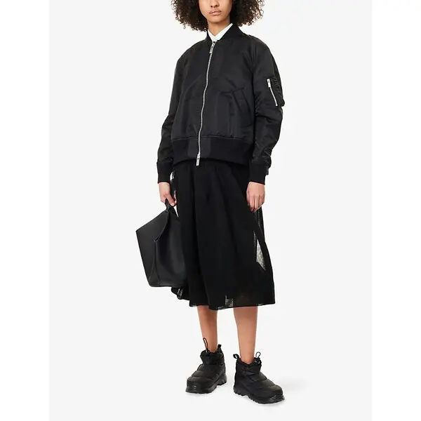 Sacai Relaxed-fit Ruched-sleeves Shell Jacket - Black