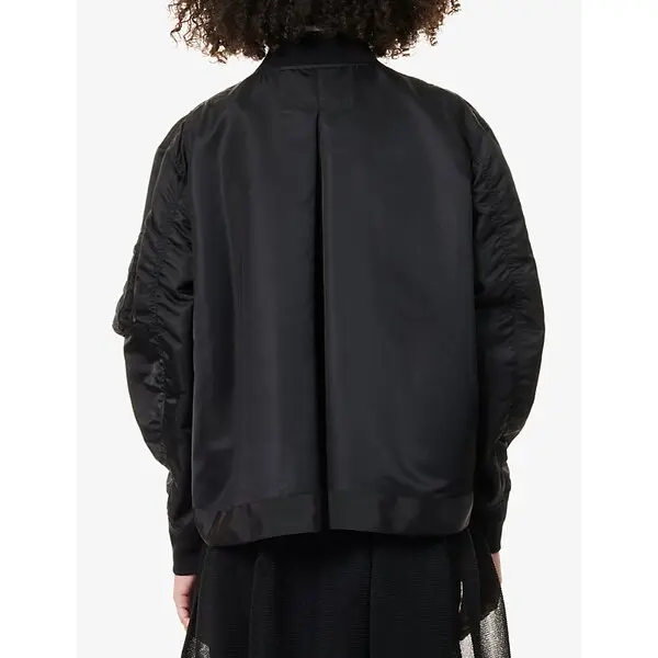 Sacai Relaxed-fit Ruched-sleeves Shell Jacket - Black