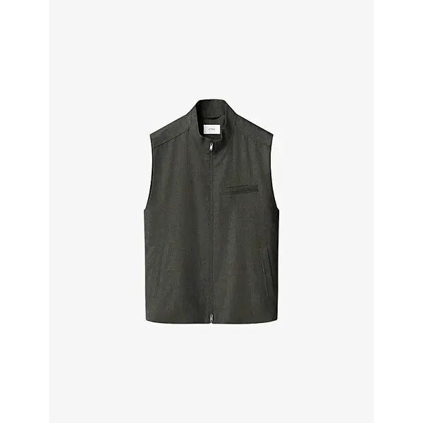 Eton Solid Wool Flannel Gilet - Mid Green
